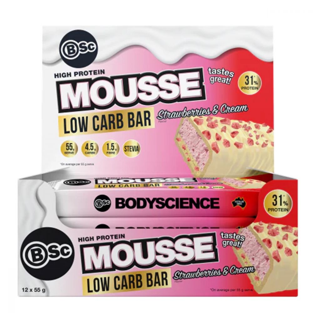 Body Science Protein Mousse Bar Strawberries 55g 12 Pack